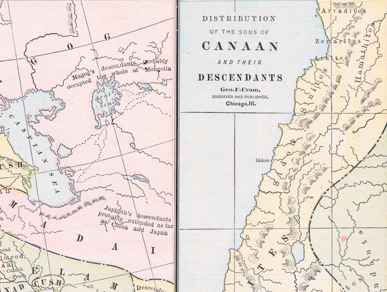 Antique Bible Maps Distribution of Nations After the Deluge - Etsy