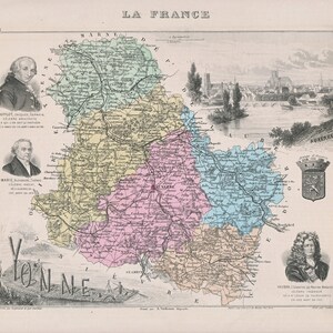 1883 Antique Hand-coloured Map of the Yonne Departement, France. - Etsy
