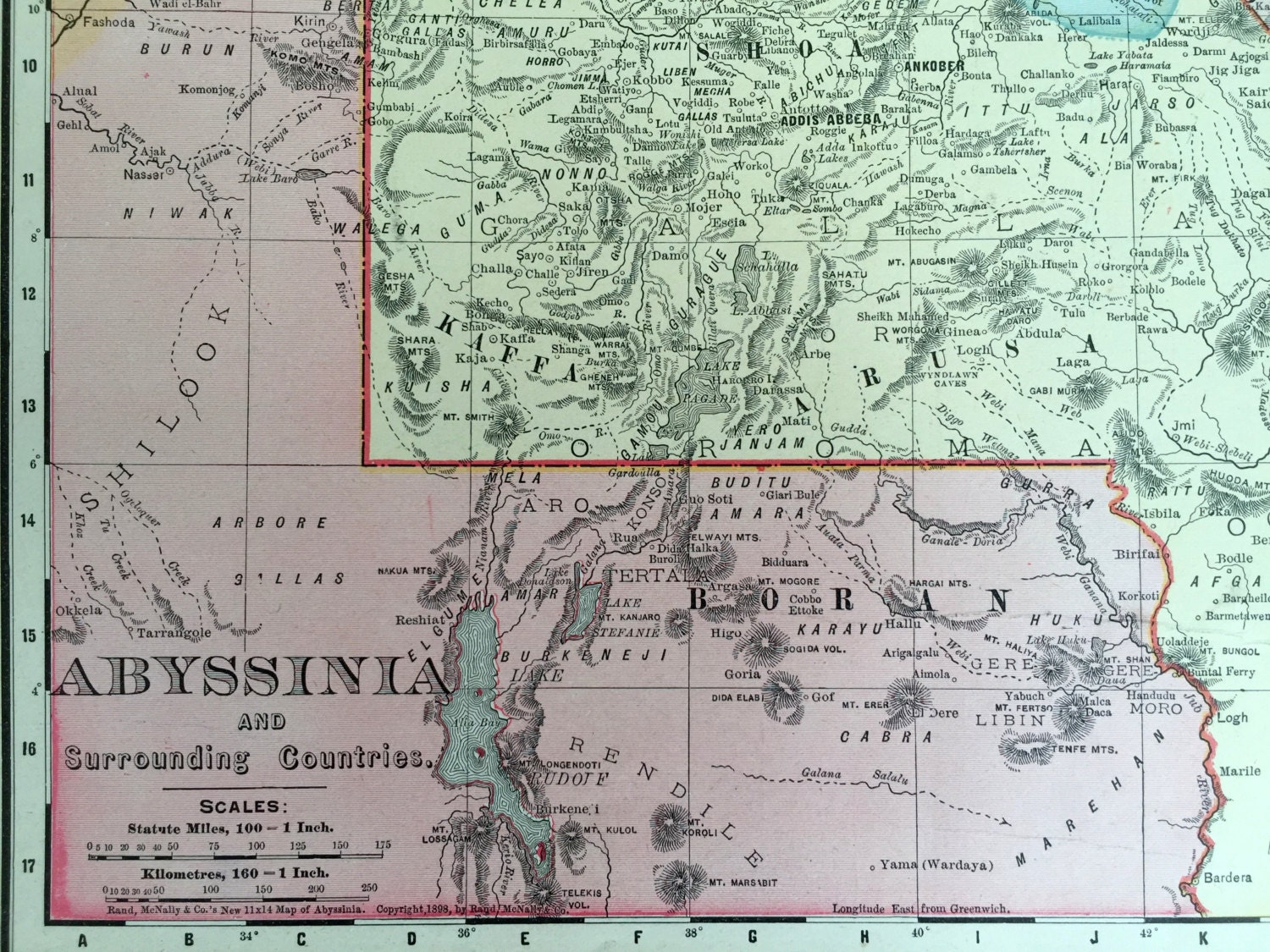 1898 Antique Map of Abyssinia and Surrounding Countries | Etsy