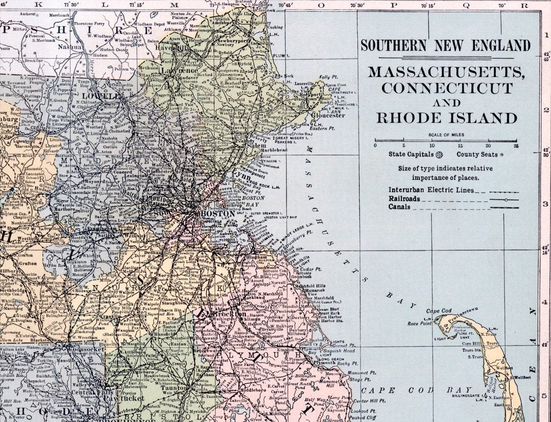 Large Antique Map of Southern. New England - Massachusetts ...