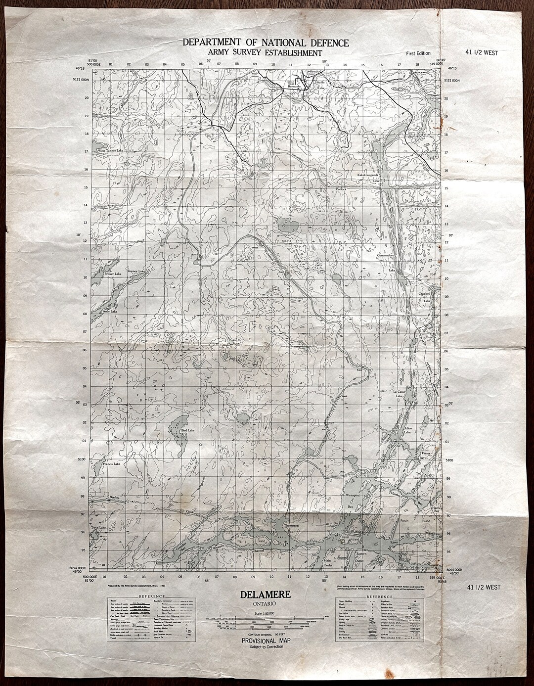 1957 Map of Delamere, Ontario. Where Do You Cottage Series. - Lake Wanapitei, Crombie Bay ...