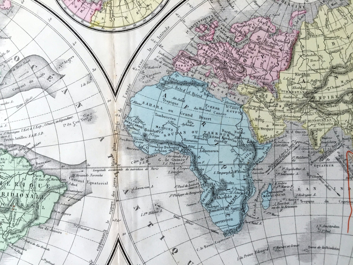 1884 Antique Map of the World in Hemispheres Antique - Etsy Canada