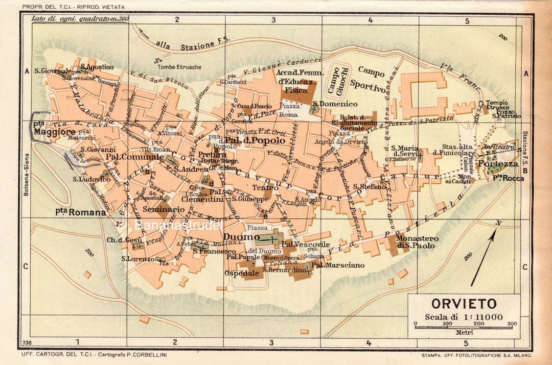 Antique Map of Orvieto, Italy - Umbria - Published 1937 - Etsy