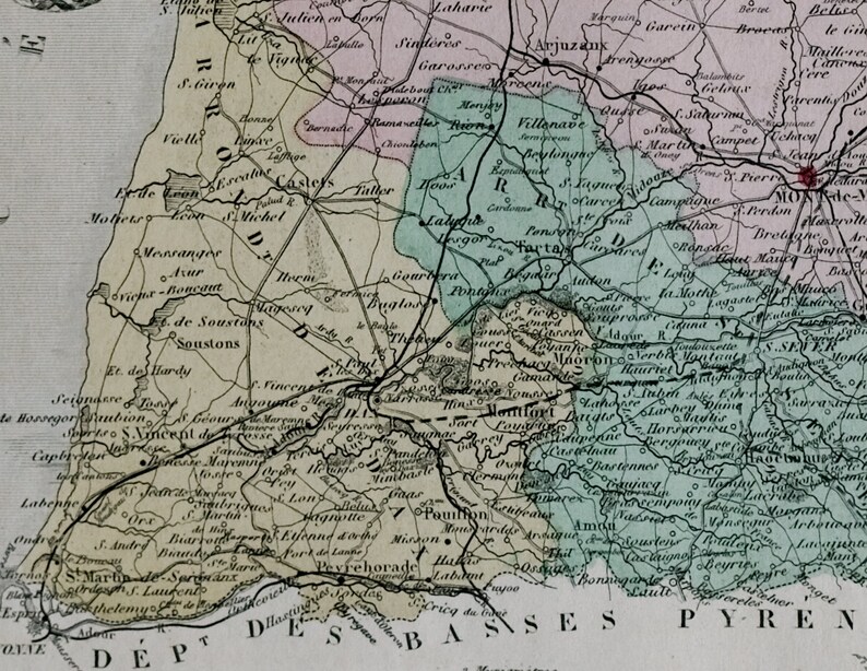 1883 Antique Map of Landes France Mont-de-marsan Vintage - Etsy