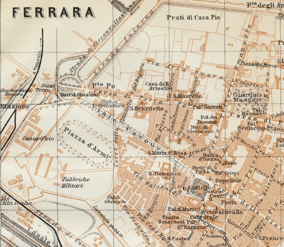1913 Antique City Map of Ferrera Italy Northern Italy | Etsy