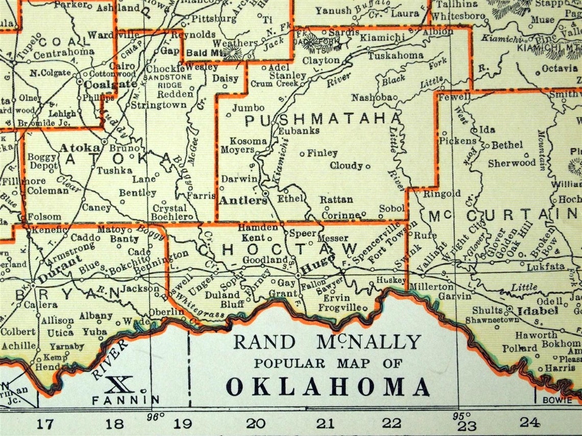 1937 Antique Map of Oklahoma Oklahoma Antique Map Antique - Etsy