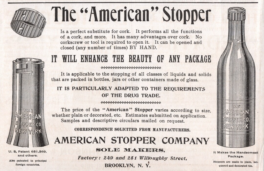 Antique Advertisement for the American Stopper - 1883 Ad - Etsy