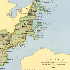 Iloilo, Philippines - RARE Large Vintage 1959 Map - Guimaras Island ...