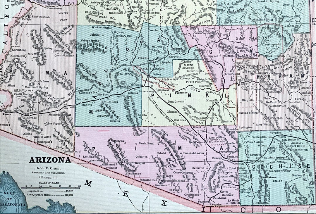 Antique Map of Arizona Published 1888 - Etsy