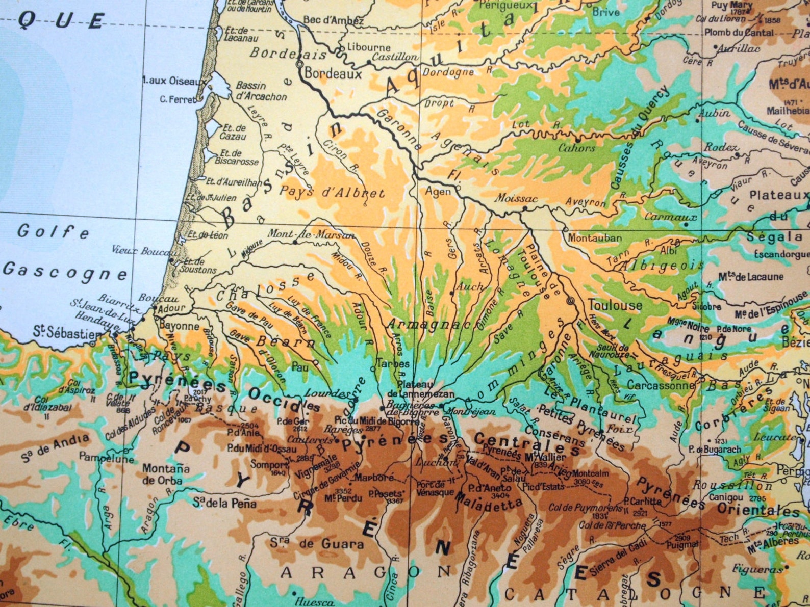 1923 Vintage Map of France Elevation hypsometric View - Etsy