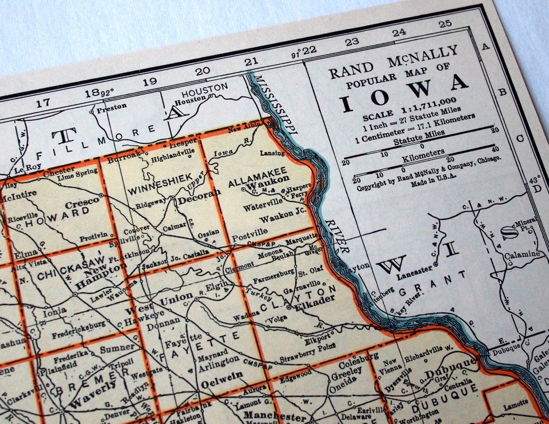 1937 Vintage Map of Iowa Old Map of Iowa - Etsy