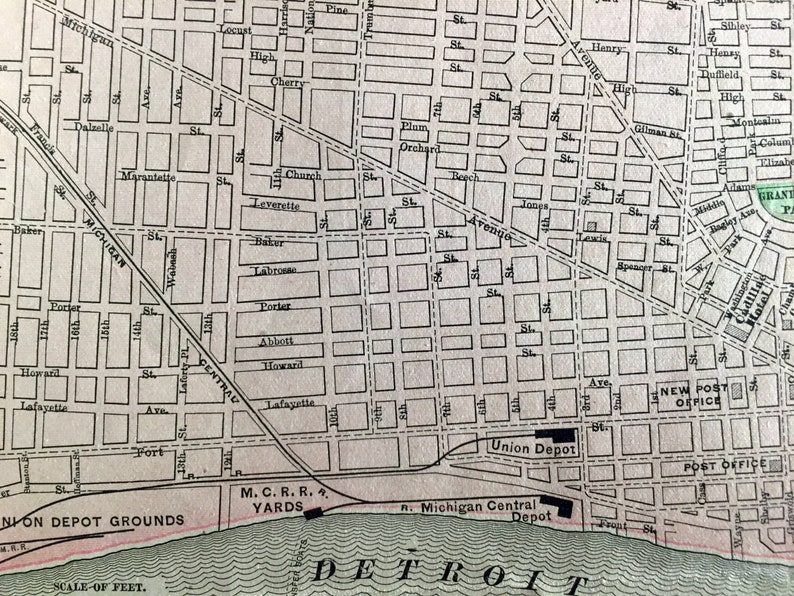 1900 Antique Map of Detroit Main Portion - Etsy