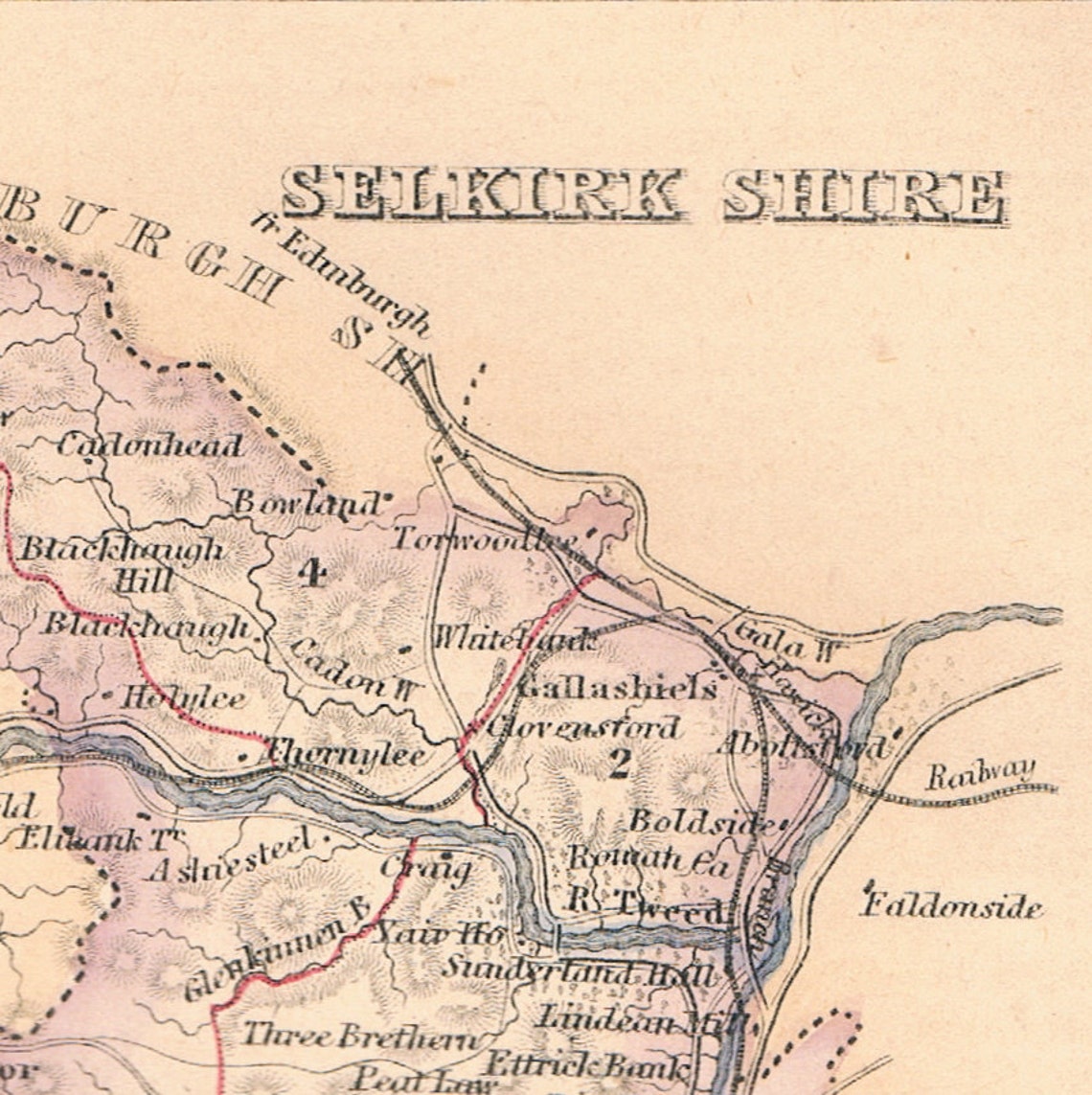 1862 Rare Vintage Map of Selkirk Shire Scotland Handcolored | Etsy
