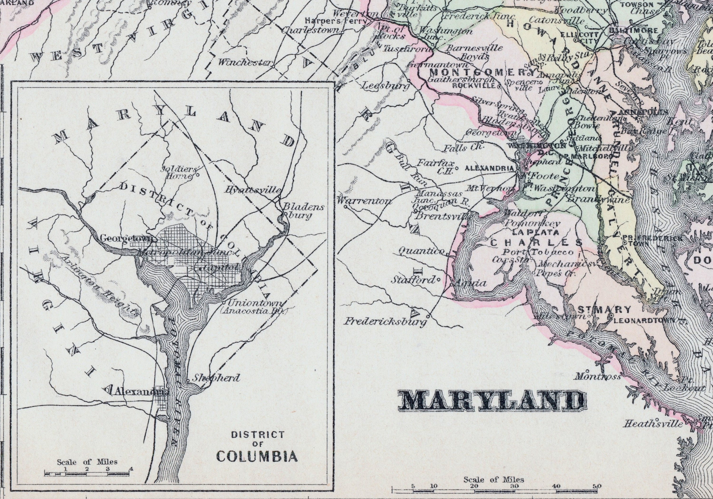 1901 Antique Map of Maryland Inset of District of Columbia | Etsy