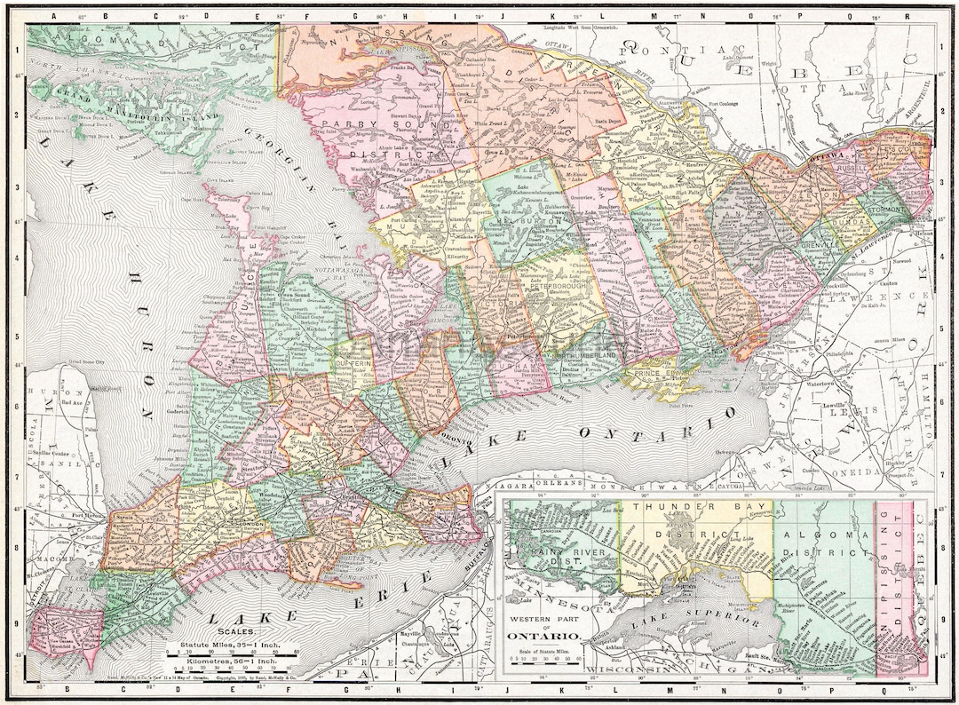 Antique Map of Ontario, Canada - Published 1900 - Etsy
