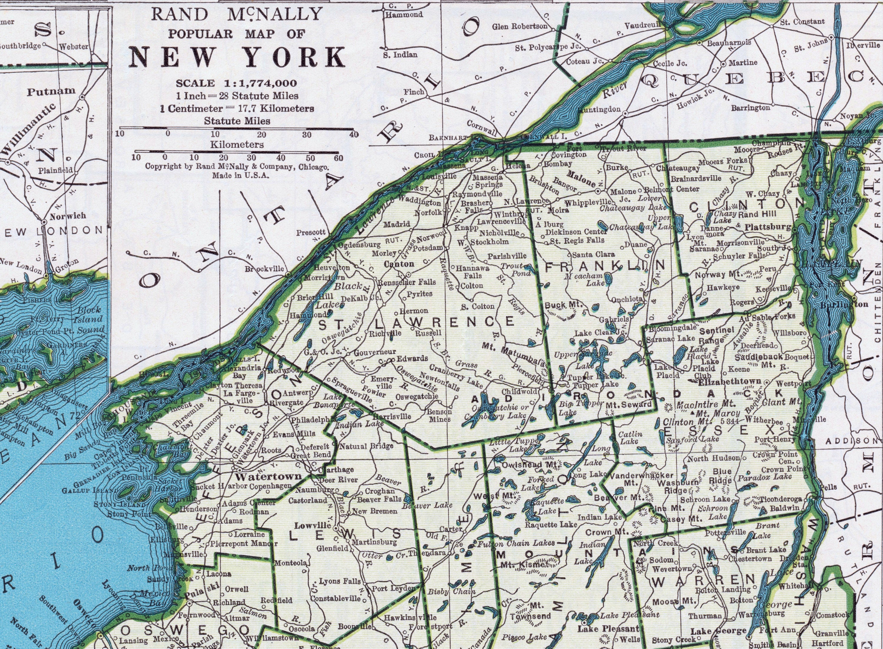 1940s Vintage Map of New York Blue and Emerald Green Map - Etsy Canada