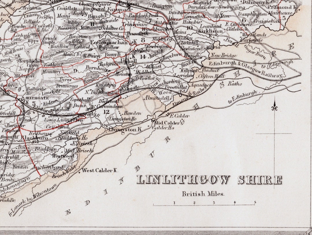 1868 Rare Vintage Map of Linlithgow Shire, Scotland - Handcoloured - Etsy