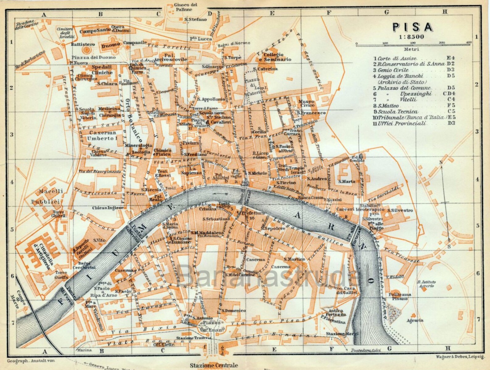 1913 Antique City Map of Pisa Italy | Etsy