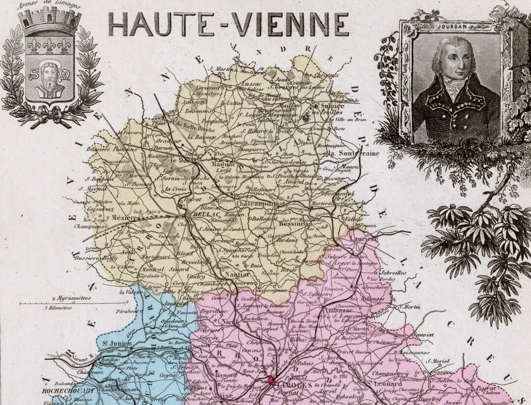 Antique Map of Haute-vienne, France Limoges 1883 Illustrated Map ...