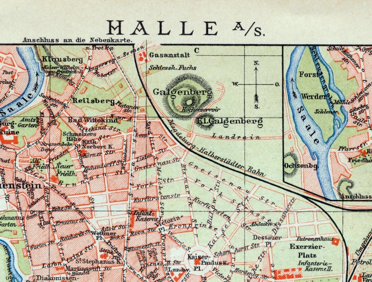 1902 German Vintage Map of Halle an Der Saale, Germany (smaller Version ...
