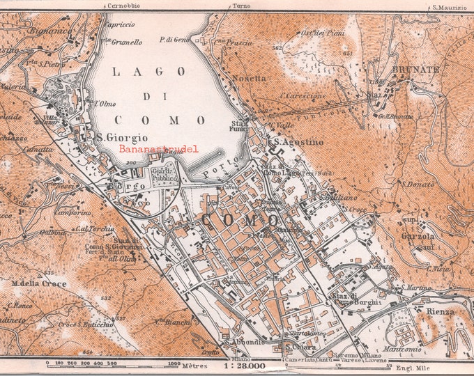 Antique Map of Como, Italy - Lake Como - 1913 City Map - Etsy