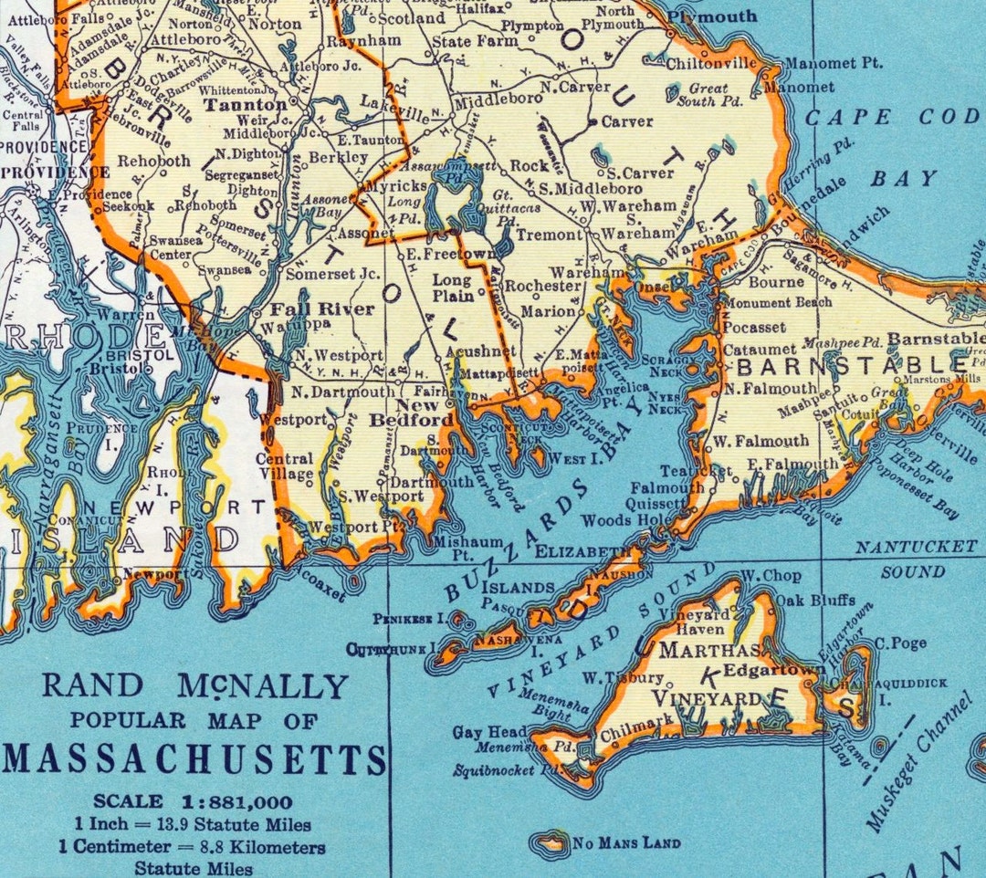 1937 Vintage Map of Massachusetts Vintage Massachusetts Map Inset of ...