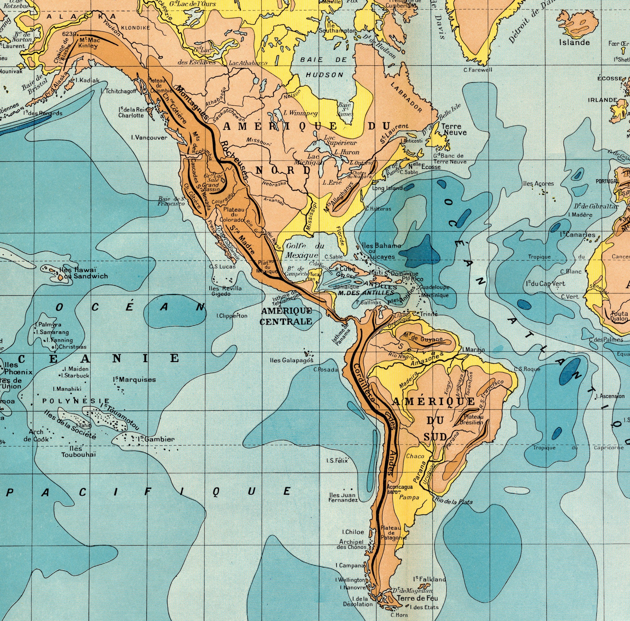 Antique Map of the World - Large 1923 Physical Map - Climate ...