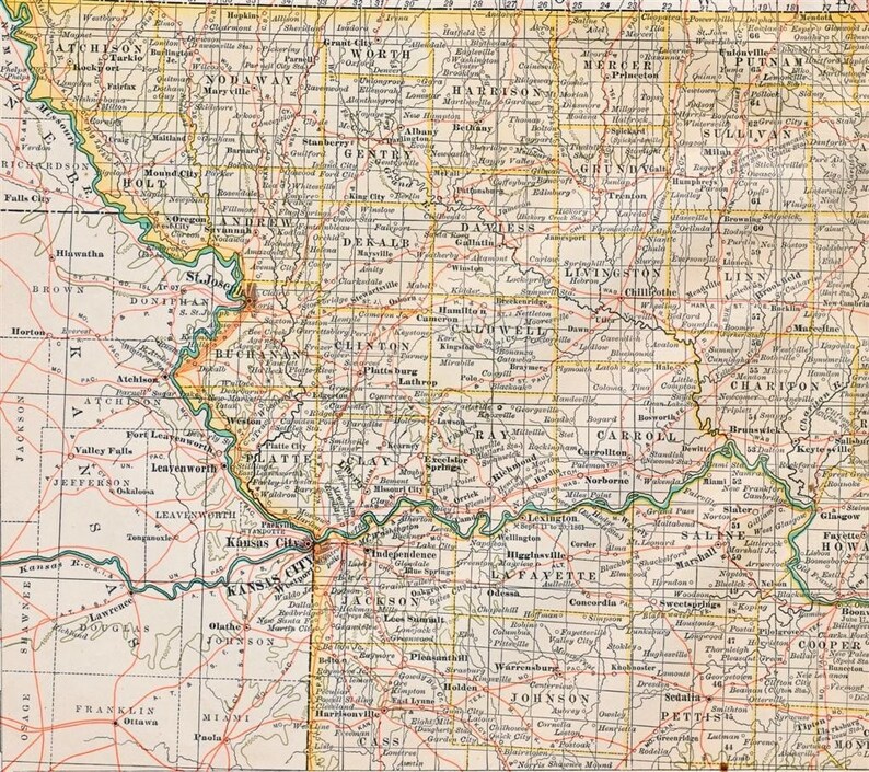 1902 Antique Map of Northern Missouri - Antique Missouri Map (northern ...