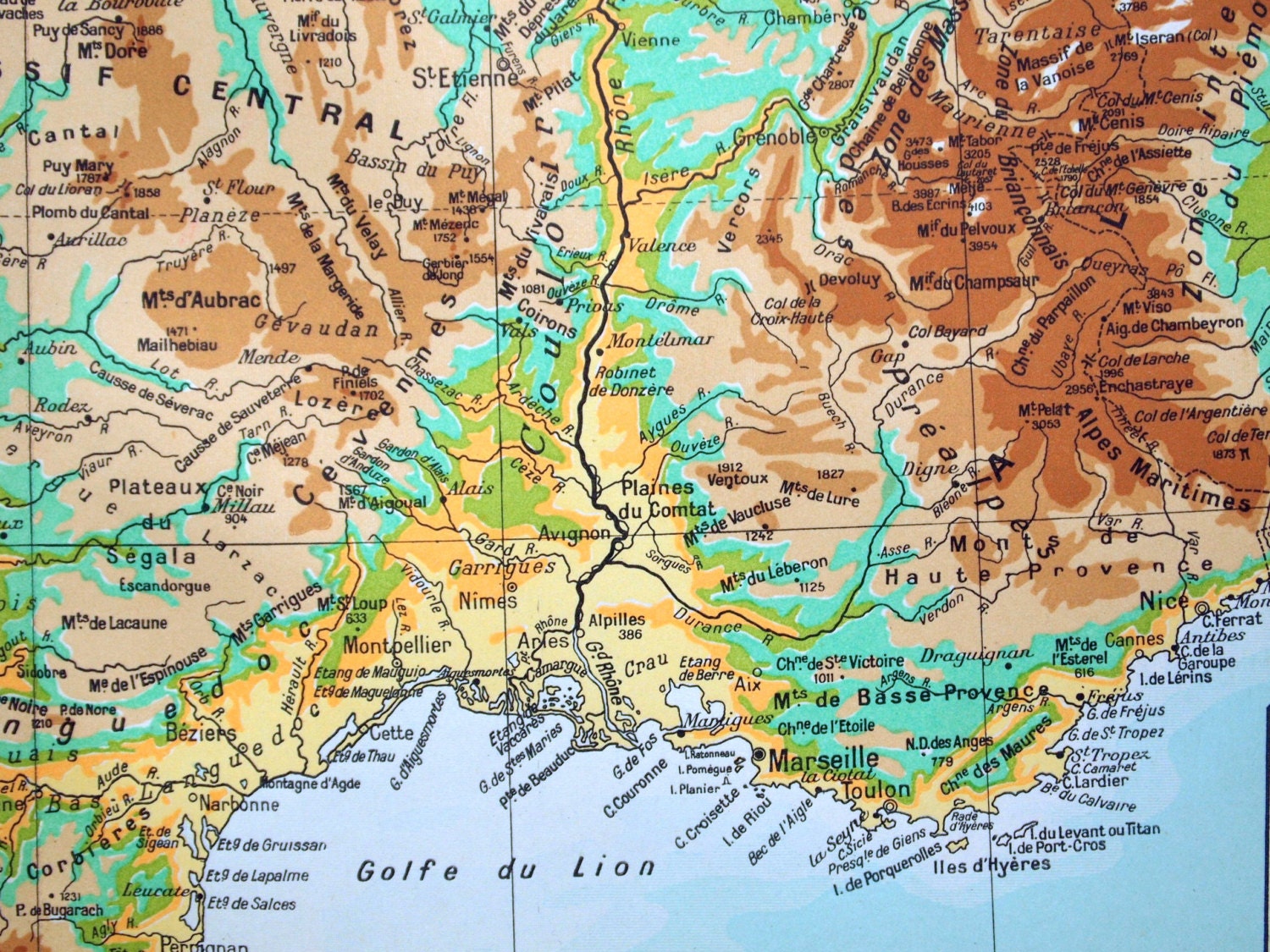 1923 Vintage Map of France Elevation hypsometric View - Etsy