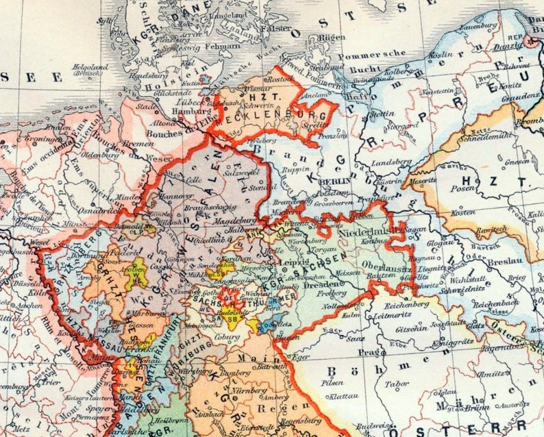 1895 German Vintage Map of Central Europe Vintage Europe Map - Etsy