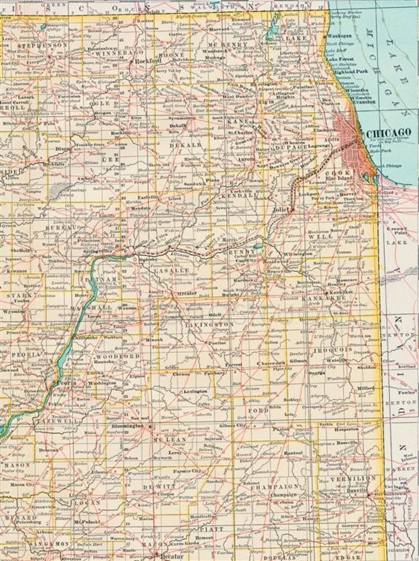 Antique Map of Illinois northern 1902 Century Atlas Map | Etsy