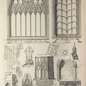 1845 Rare Large English Antique Engraving of British Architectural Gems ...