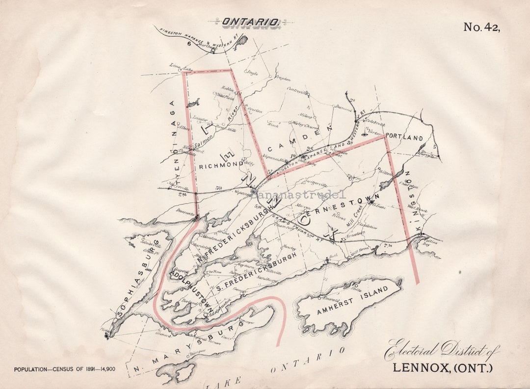 Antique Map of Lennox, Ontario - Amherst Island - Fredericksburg ...