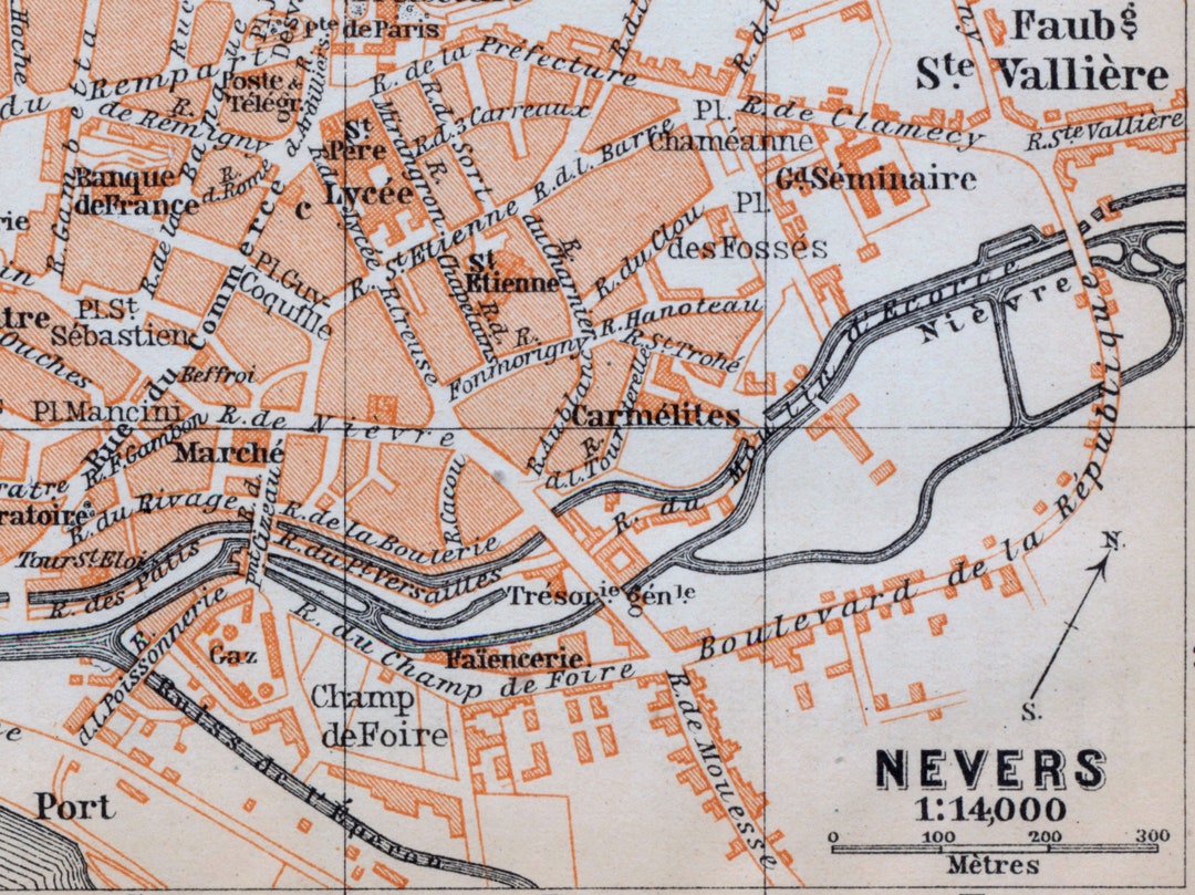 Antique Map of Nevers, France - 1905 Vintage City Map - Old City Map - Etsy