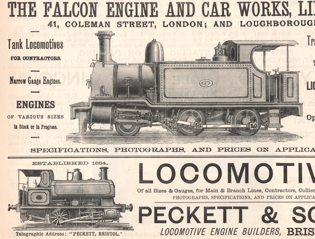 Page of Antique Advertisements for Pulleys, Engines, and Locomotives ...