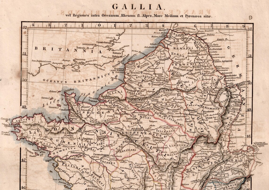 1828 Antique Map of Gaul - Gallia - Hand Coloured Arrowsmith Map - Etsy