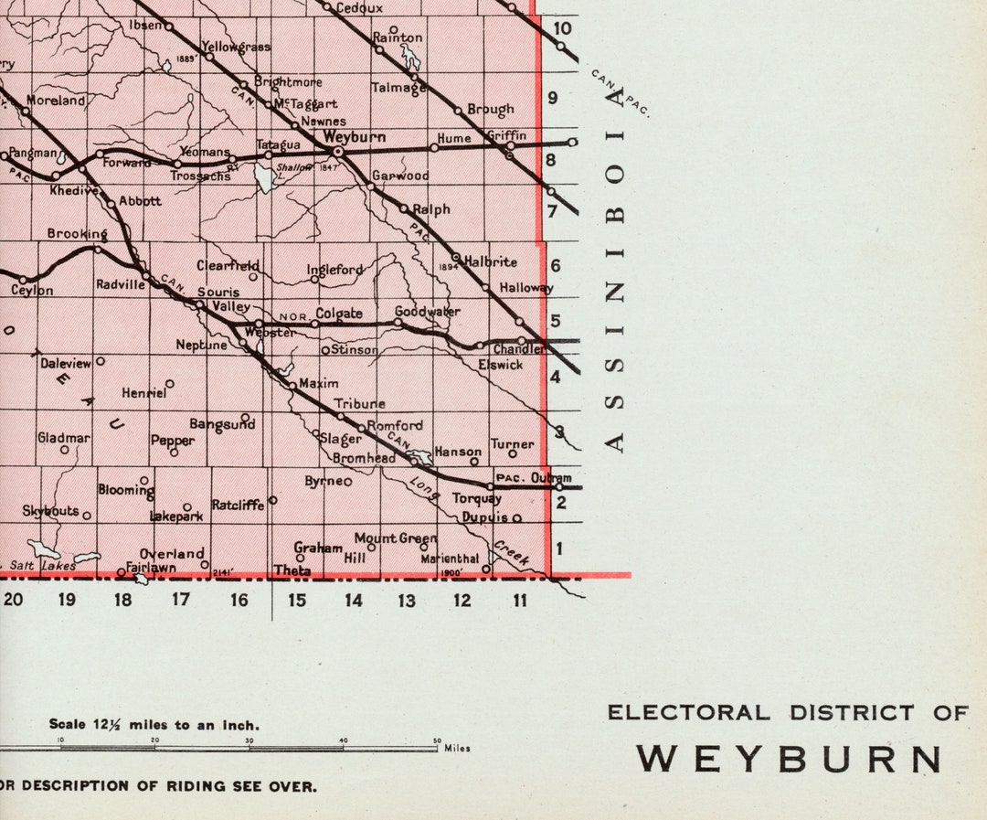 Antique Map of Weyburn, Saskatchewan, Canada - 1915 Vintage Electoral ...