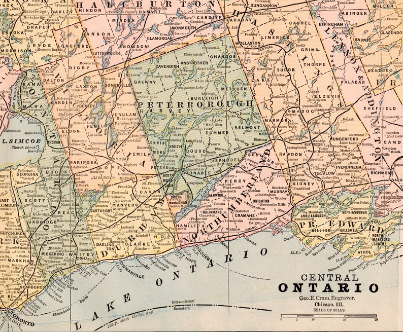 Antique Map of Central Ontario Canada Antique Ontario Map - Etsy