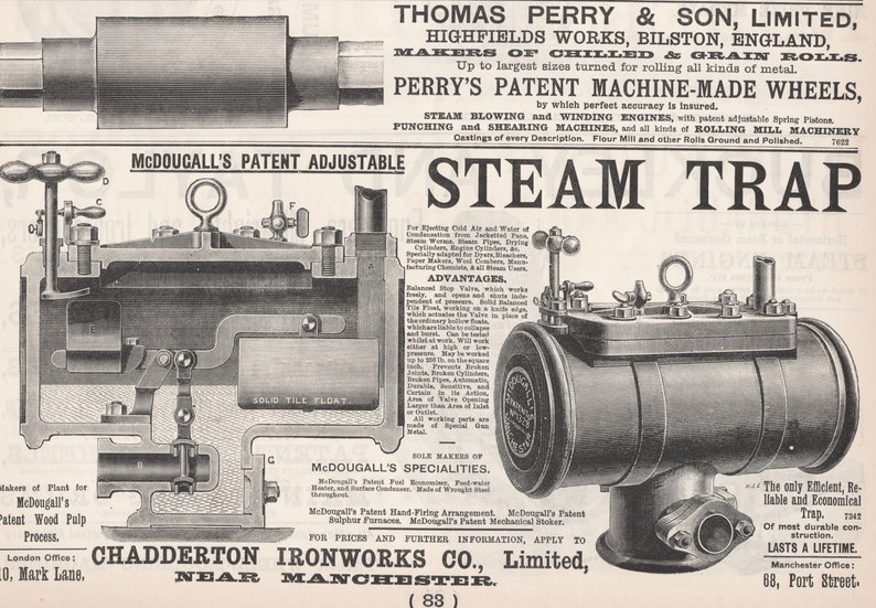Page of Antique Advertisements for Steam Cranes and Steam Traps ...