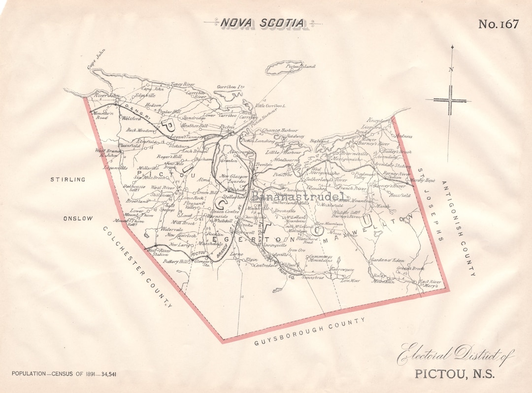 Antique Map of Pictou, Nova Scotia 1895 Electoral Map It's Where You ...