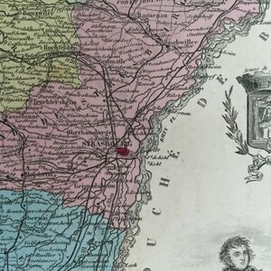 1883 Antique Map of Bas-rhin, France - Handcoloured Map - Vintage ...