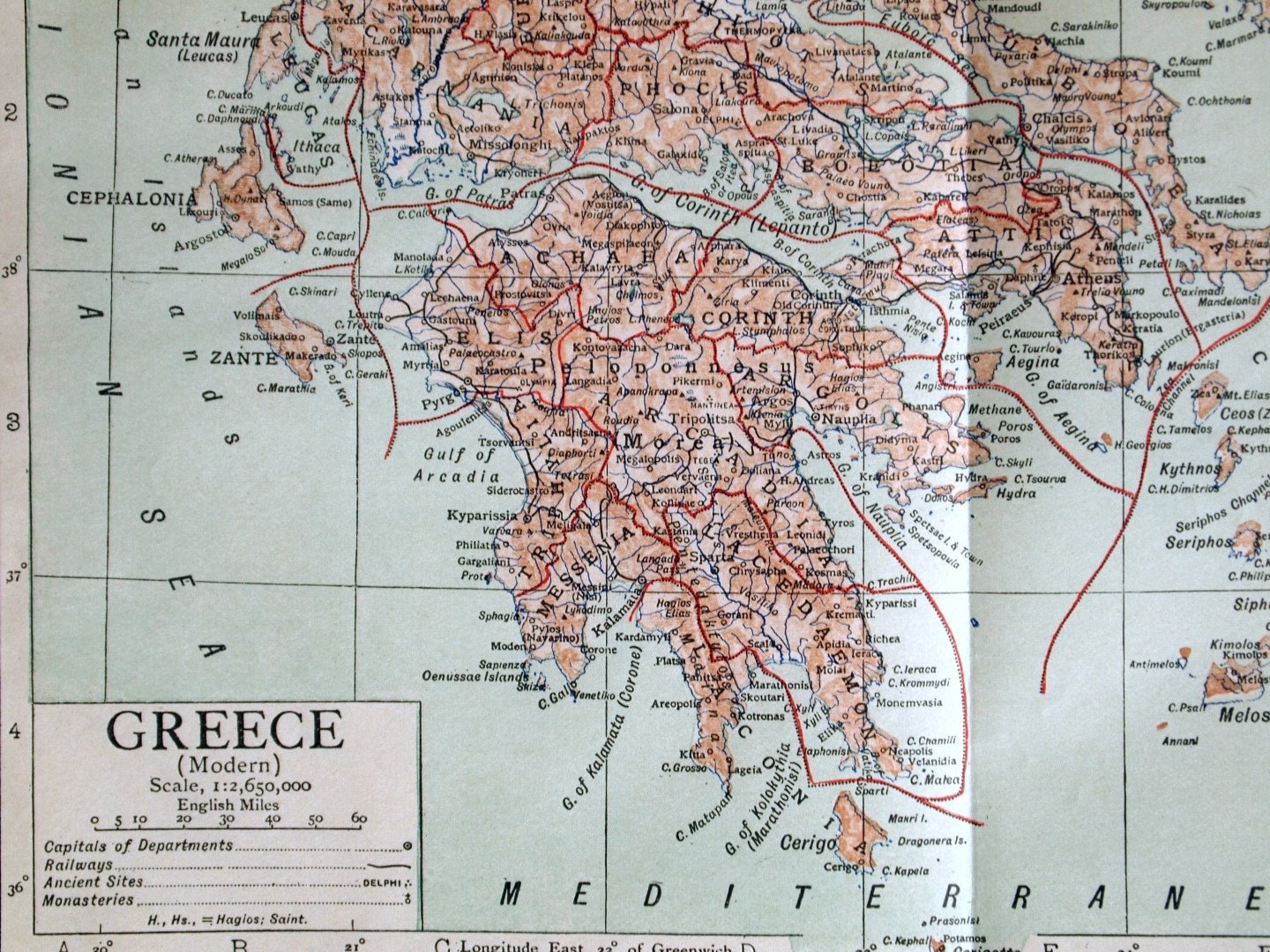 1911 Antique Map of Greece modern - Etsy