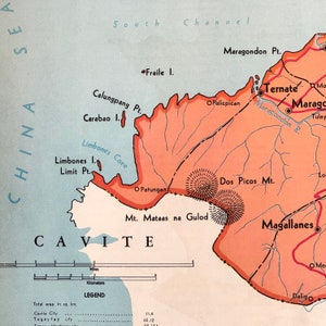 1959 Large Rare Vintage Map of Cavite, the Philippines - Bacoor - Trece ...