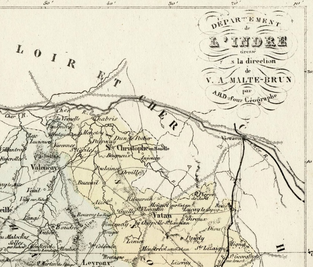 Antique Map of Indre, France - With Inset of Châteauroux - Handcolored ...