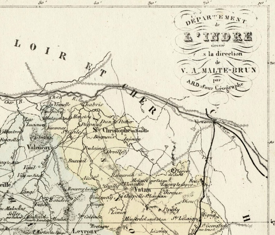 Antique Map of Indre France With Inset of Châteauroux | Etsy