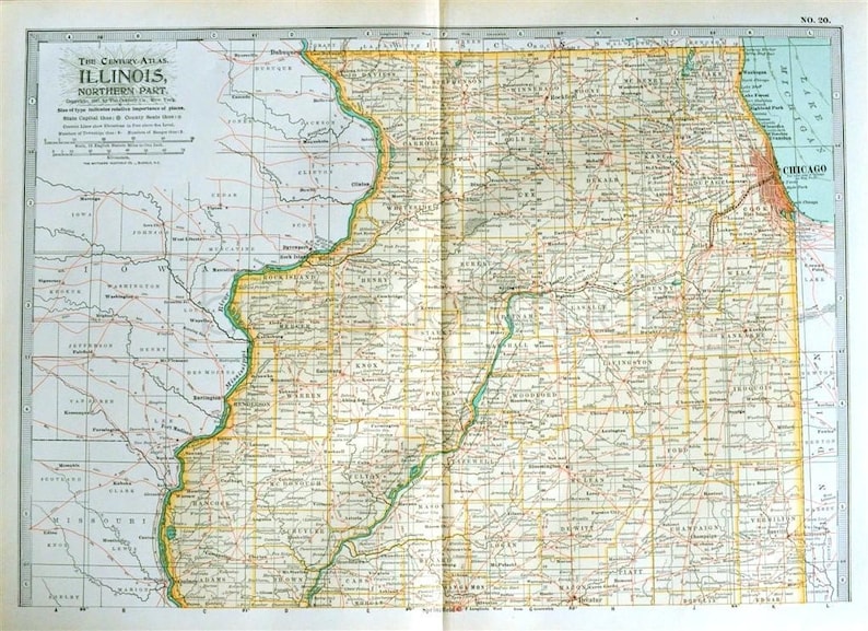Antique Map of Illinois northern 1902 Century Atlas Map - Etsy