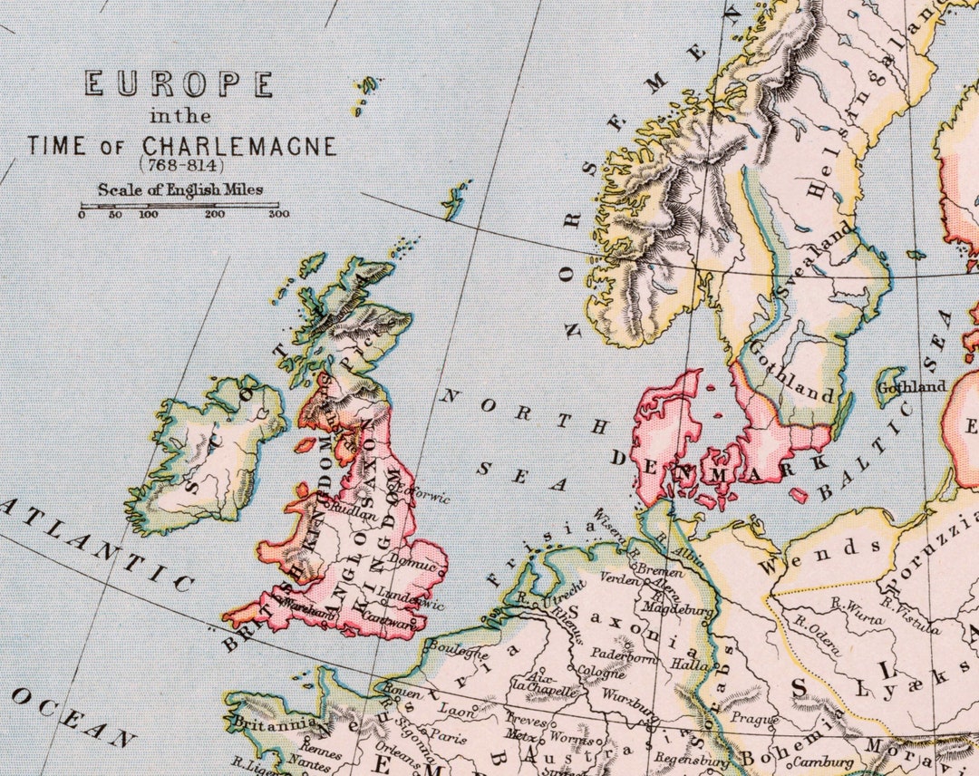 1879 Carte antique de lEurope à lépoque de Charlemagne 768-814 - Etsy ...