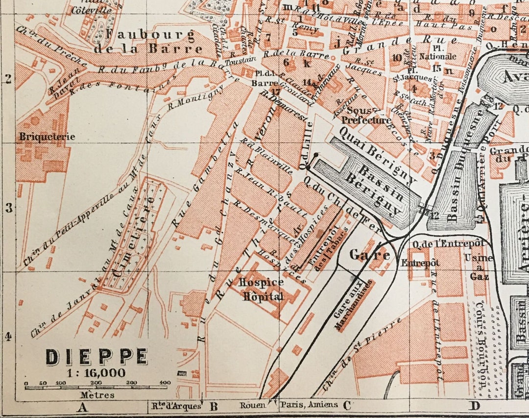 1905 Antique Map of Dieppe, France - WW2 - Remembrance Day - Veterans ...