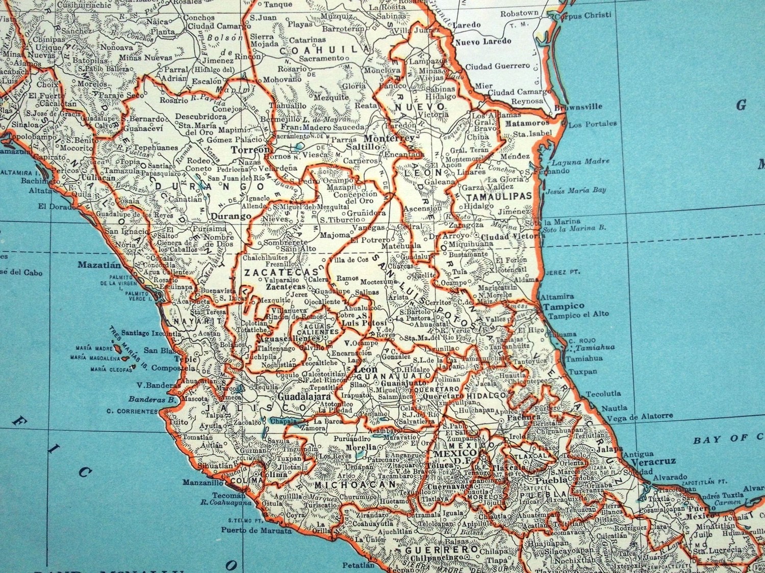 1937 Vintage Map of Mexico | Etsy