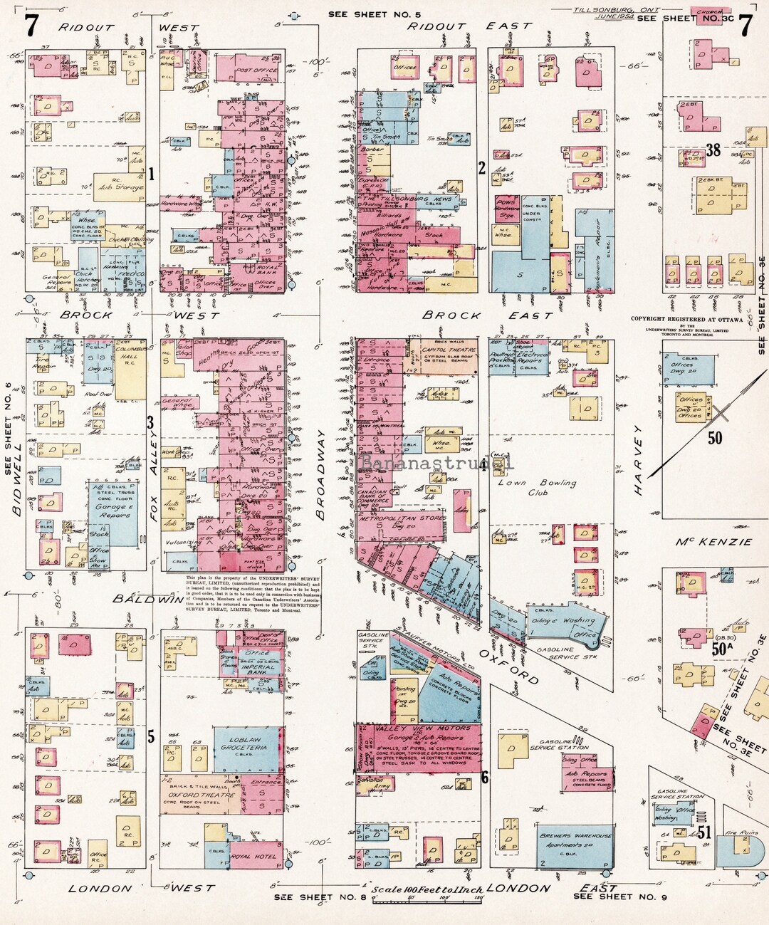 Vintage Map of Tillsonburg, Ontario - 1954 Fire Insurance Map - Sheet 7 ...